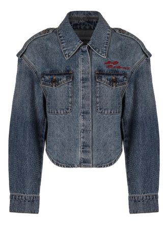 Self Portrait veste clout&eacute;e &agrave; coupe crop - Bleu