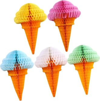 Cabilock 5 Stück Eiscreme Wabenpapier Dekoration Süße Hängedeko für Hochzeiten Karneval Geburtstagsfeiern Mehrfarbig Langlebig 32cm