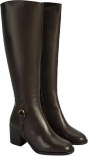 Desa Bottes Hautes pour Femme - Tige en Cuir, Fermeture &eacute;clair, Talon Bloc, Respirantes | Brun - 39