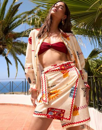 Never Fully Dressed Jaspre - Mini-jupe densemble à imprimé - Crème-Blanc