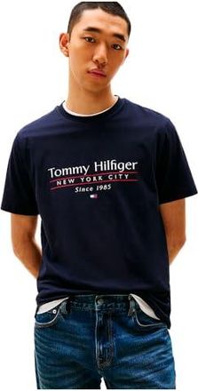 Tommy Hilfiger T-Shirt Manches Courtes Homme Center Stack Tee avec Col Ras-du-Cou, Bleu (Desert Sky), XXL