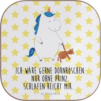 Mr. & Mrs. Panda gläseruntersetzer Einhorn Teddy - Geschenk, Einhörner, Untersetzer für Gläser, Freundin, Unicorn, Bett, Gute Nacht, schlafen, Teeuntersetzer, Glas, Ta