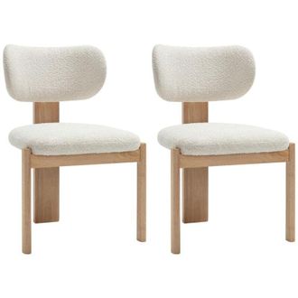 Vente-Unique Vente-unique - Lot de 2 chaises en tissu bouclette et bois dh&eacute;v&eacute;a - Blanc - wilana