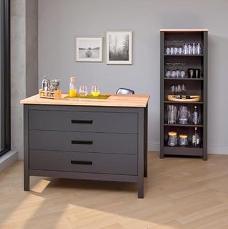 Inter Link SAS K&uuml;cheninsel - Mittelinsel - Arbeitsplatte - K&uuml;chenschrank mit 1 T&uuml;r und 3 Schubladen - Melaminbeschichtet - L: 124cm - H: 91,5 cm - T: 75 cm - Piazza 