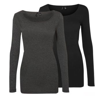 Vero Moda Damen VMMAXI My LS Soft Long U-Neck GA 2P, Dark Grey Melange/Black, XXL