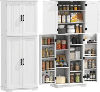 HOMCOM Buffet haut cuisine - HOMCOM - 4 portes, 10 compartiments, 8 porte-&eacute;pices et &eacute;tag&egrave;res r&eacute;glables - MDF - 60x35x162cm - blanc