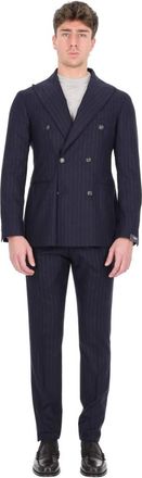 Barba Homme, Costumes, Bleu, Taille: XL Abito gessato doppiopetto in lana comfort