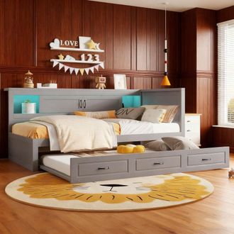 Generic Design Schlafsofa 90x200 grau - ausziehbares Sofa, LED-Beleuchtung, Aufbewahrungsnische und USB/Stecker (ohne Matratze)