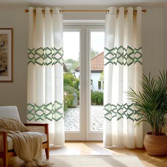 Deconovo Vorh&auml;nge mit &Ouml;sen Voile Vorhang Leinenoptik Transparente Stores Gardinen Wohnzimmer Gardinenschal Durchsichtig &Ouml;senvorhang mit Muster f&uuml;r Schlafzimmer