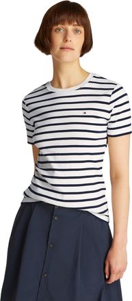 Tommy Hilfiger Damen T-Shirt Kurzarm Slim Cody Rundhalsausschnitt, Mehrfarbig (Breton Dark Night Navy STP), XXS