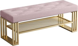 Generic Schuhschrank Schuhbank Schmal Kissen Aus Pl&uuml;sch Gestell Aus Eisen Gepolsterte Sitzbank mit Gitterablage for Eingangsbereich, Flur, Wohnzimmer, Metallg