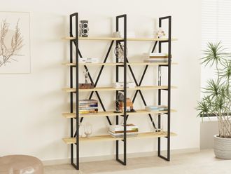 Hanah Home Modern Industrial Bookshelf, Sapphire & Black, 126 x 160 x 26 cm | 100% Melamine Coated Particle Board, 100% Metal Frame | Wall-Mountable, Stylish Sto