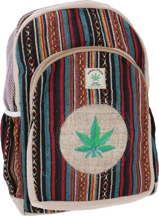 Guru Shop Ethno Hanf Rucksack - Bunt mit Hanfblatt, Unisex - Erwachsene, 40x30x20 cm