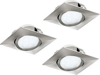 Eglo 3er Set LED Einbaustrahler Pineda, Spots aus Kunststoff, 3 Einbauleuchten in Nickel-Matt, Einbauspots flach und schwenkbar, warmweiß, Lx B 8,4 cm