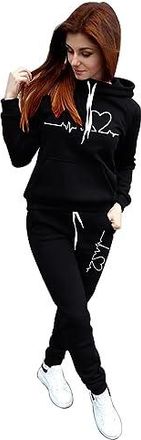 Generic Survêtement 2 pièces pour femme avec motif damour imprimé - Ensemble dentraînement - Tenue de loisirs - Décontracté - Fitness - Tenue de sport - Sweat