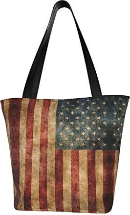 AOOEDM Sac fourre-tout vintage drapeau am&eacute;ricain sacs &agrave; provisions petit sac de march&eacute; r&eacute;utilisable sacs fourre-tout de plage sacs de voyage