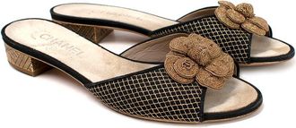Chanel Black and Gold Metallic Flower Sandals Size 39.5