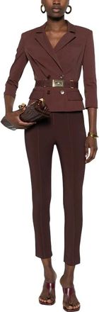 Elisabetta Franchi Femme, Pantalons, Brun, Taille: 38 FR Pantalon Cr&ecirc;pe Stretch Double &Eacute;paisseur