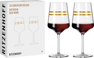 Ritzenhoff 6141001 Rotweinglas 400 ml - Serie Celebration Deluxe Set Nr. 1, 2 Stück mit Echt-Gold - Made in Germany