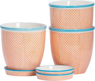 Nicola Spring Handgedruckte Pflanzentöpfe Mit Untertassen - 20,5cm - Orange - 3 -Pack Von 3