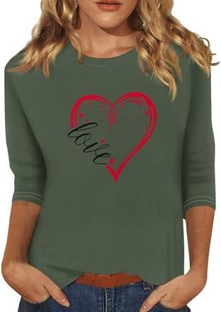 Generic 2026 Chemise de Saint-Valentin &agrave; manches 3/4 pour femme &eacute;l&eacute;gante et tendance, Vert, XXL