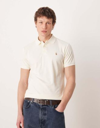 Polo Ralph Lauren Kurz&auml;rmliges Strick-T-Shirt in Cremewei&szlig; mit Markenlogo