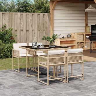 vidaXL Vidaxl - Ensemble table et chaises de jardin 5 places - R&eacute;sine tress&eacute;e beige - Coussin &eacute;pais lavable - Dossier rabattable pour rangement compact