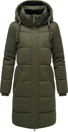 Navahoo Damen Steppmantel warm Wintermantel mit hohem Kragen und abnehmbarer Kapuze Wintertanz 14 Olive Gr. 3XL