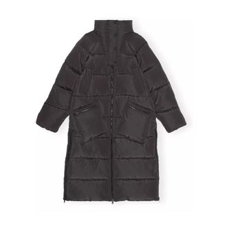 Ganni Schwarzer Steppmantel mit Logo - - Coats - Damen - Schwarzk - 2XS