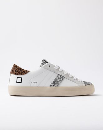 D.A.T.E. hill low shiny white-leopard
