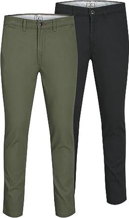 Jack & Jones Lot de 2 Pantalons Chino pour Homme, Coupe ajust&eacute;e, Pantalon Chino, Noir/Olive poussi&eacute;reuse, 36W / 36L