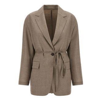 Brunello Cucinelli Cool Wool M&eacute;lange Sakko - - Jackets - Damen - Beige - XL