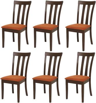 Hhg Lot de 6 chaises de salle &agrave; manger HHG-451, chaise de cuisine, tissu/textile, bois massif, pi&egrave;tement fonc&eacute;, orange