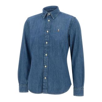 Polo Ralph Lauren Femme, Chemises, Bleu, Taille: 36 FR Chemise en denim avec broderie logo embl&eacute;matique