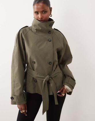 Gina Tricot Gina Tricot - Trench-coat &agrave; col montant - Vert kaki