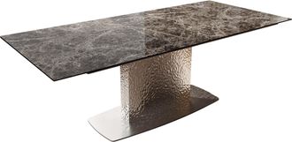 DELIFE Esszimmertisch Edge Keramik Laminam Emperador Extra Lucidato Dunkelbraun 180-220x100 Wave Edelstahl ausziehbar