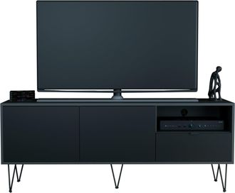 Vladon TV-Board Marino, Lowboard mit 2 Türen und 1 Schublade Schwarz matt, Made in Germany, Korpus Anthrazit matt (152,5 x 60,5 x 37 cm)