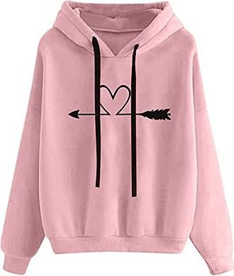 Generic Sweat à capuche pour femme - Pull classique à capuche avec cordon de serrage et poches - Imprimé coeurs - Pull décontracté et confortable - Coupe ampl