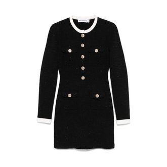 Self Portrait Femme, Robes, Noir, Taille: 42 FR Robe Noire Boutonn&eacute;e Orn&eacute;e de Sequins