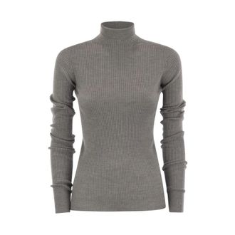 Sportmax Femme, Pulls, Gris, Taille: 42 FR Pull Col Roul&eacute; en Pure Laine C&ocirc;tel&eacute;e