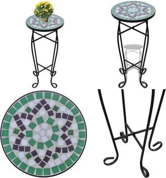 vidaXL Beistelltisch Mosaik Gr&uuml;n und Wei&szlig; - Blumentopf - Gartentisch - Pflanzenstand - Dekoration - Outdoor M&ouml;bel - Home & Living