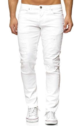 Elara Herren Jeans Destroyed Slim Fit Hose Denim Stretch Chunkyrayan 16525-Weiss-33W / 32L