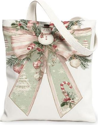 Generic Sacs fourre-tout en toile motif bonhomme de neige de No&euml;l, sacs d&eacute;picerie r&eacute;utilisables, l&eacute;gers et lavables avec bandouli&egrave;re, blanc, 13x15 Inch