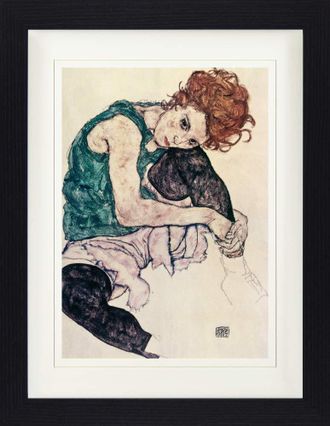 1art1 Egon Schiele Poster Die Frau des Künstlers, Sitzende Frau, 1917 Gerahmtes Bild Mit Edlem Passepartout | Wand-Bilder | Im Bilderrahmen 40x30 cm