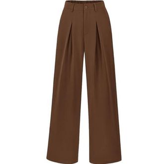 Generic Pantalon de travail taille haute pour femme, tenue décontractée 2025, pantalon habillé à jambes larges, taille élastique, ample et plissé, palazzo, ca