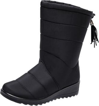 IFUNDOM Bottes Montantes Femme Noires Taille 36 &agrave; Semelle &Eacute;paisse Antid&eacute;rapante Bottes de Neige Imperm&eacute;ables Chaudes pour Hiver Bottines Fourr&eacute;es Confortables