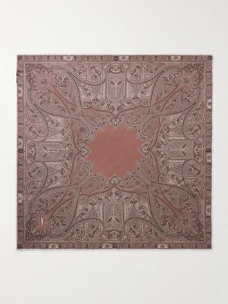 Saint Laurent Foulard En Soie À Imprimé Cachemire - Marron
