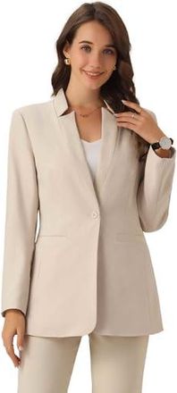 Allegra K Blazer Long Femmes avec 1 Bouton Veste de Bureau Manteau Professionnel à Col Revers à Manches Longues Costume daffaires Formelle Gris Amande L
