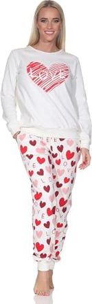 Normann Pyjama &agrave; manches longues pour femme avec motif coeur en qualit&eacute; Interlock douillet - &eacute;galement en grande taille, ivoire, 46-48