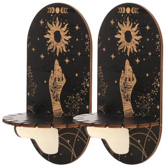 Angoily 2 Stück Schwarzes Kristall Wandregal aus Holz Boho Hängendes Display für Kristallsteine Dekoratives Schmuckständer Regal für Wohnzimmer Stabiles Moder